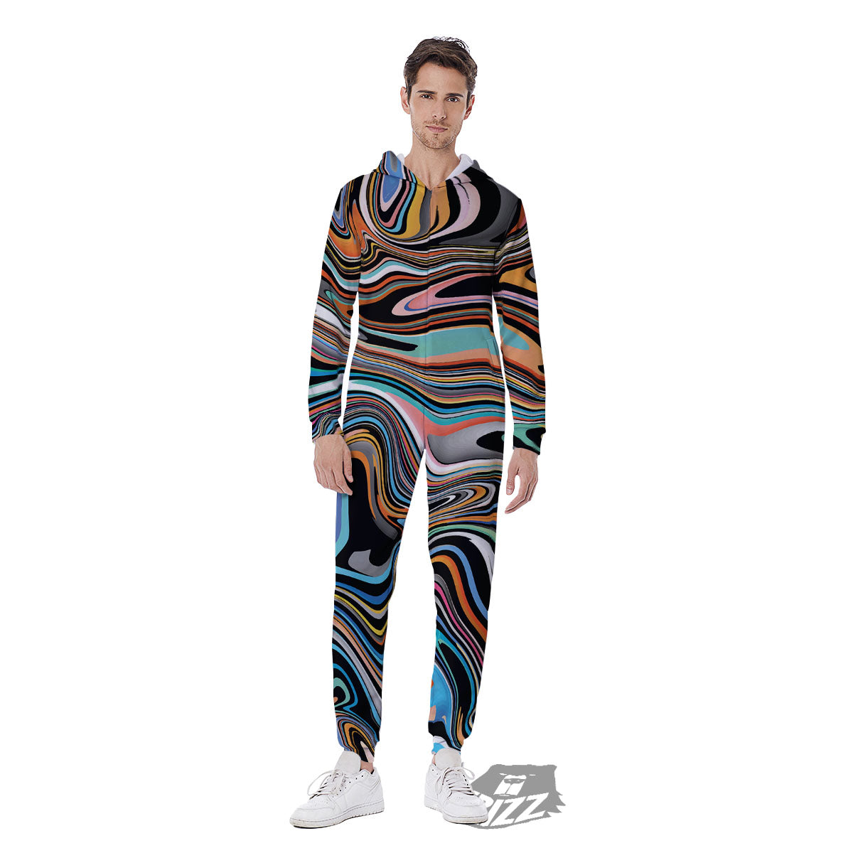 Wavy Psychedelic Print Pattern Men's Jumpsuit