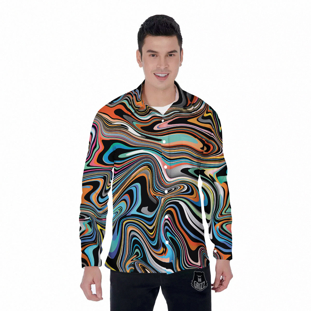 Wavy Psychedelic Print Pattern Men's Long Sleeve Shirts