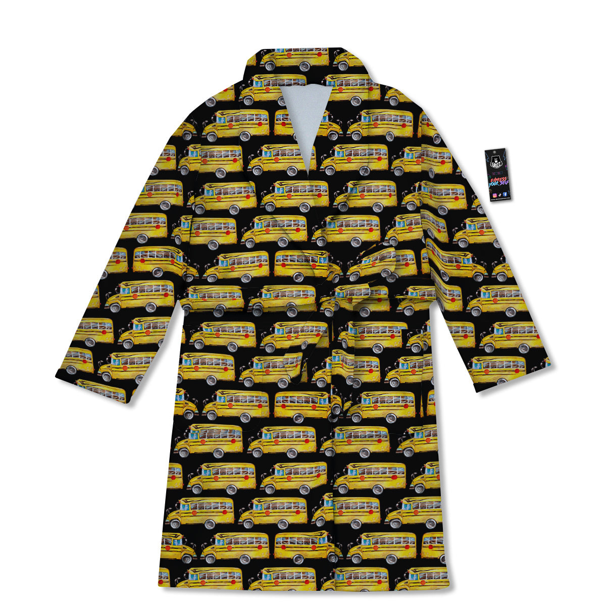 Yellow Bus Print Pattern Bathrobe