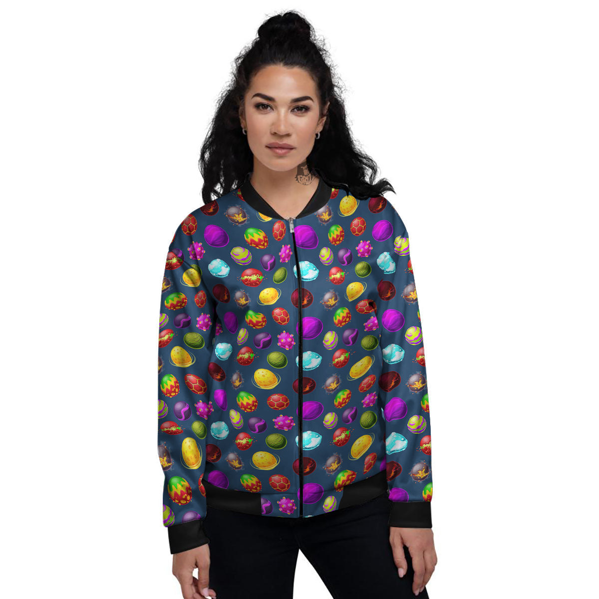 Colorful Galaxy Planets And Space Stars Print Pattern Women's Bomber J