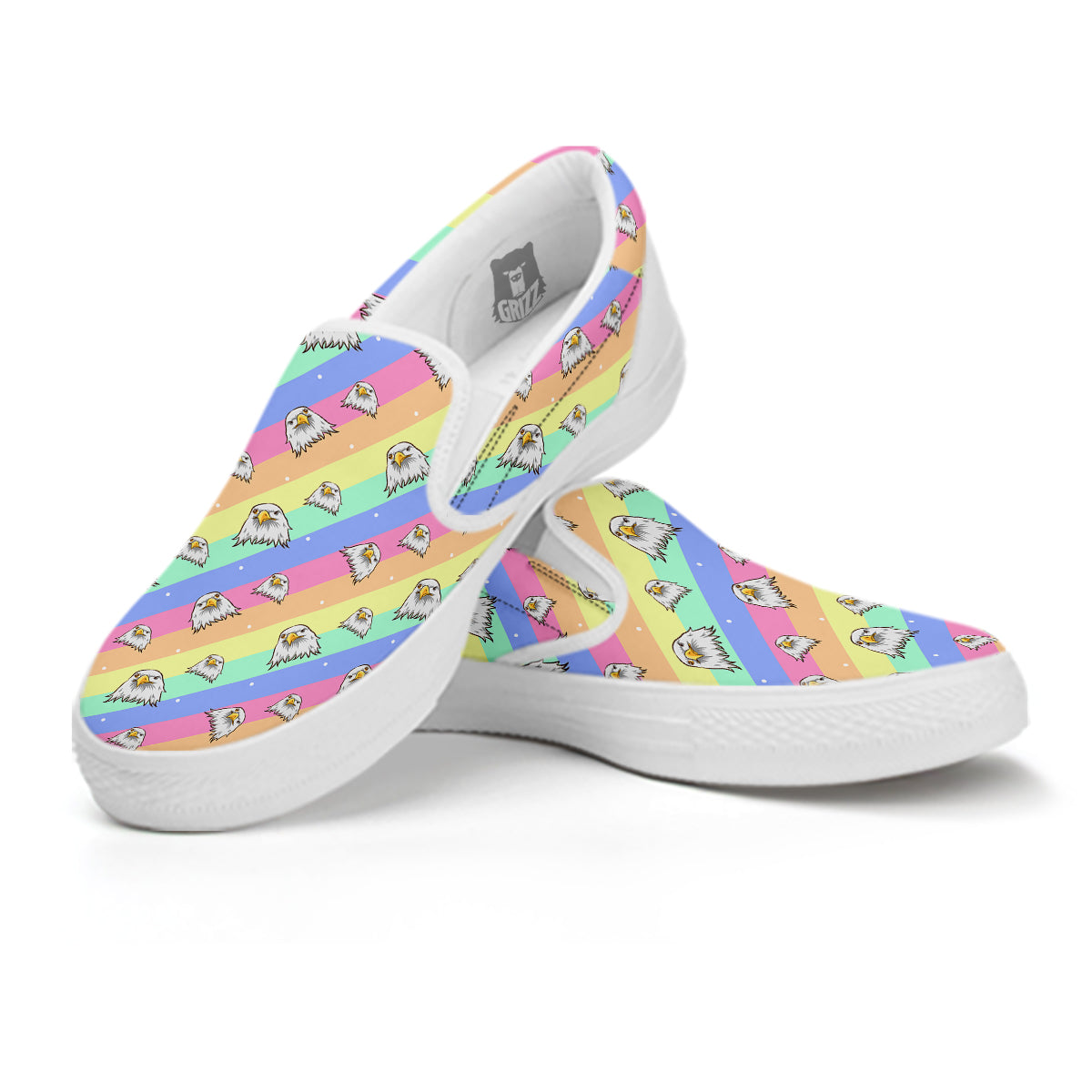 Cute Eagle Rainbow Print Pattern White Slip On Shoes