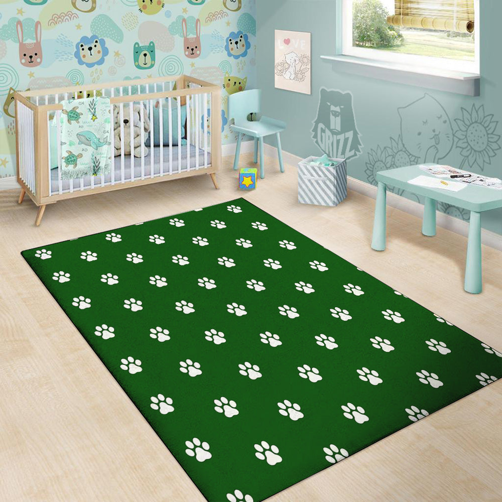 Dark Green Paw Print Floor Mat