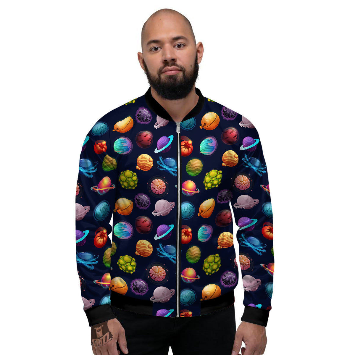 Futuristic Planets And Stars Colorful Print Pattern Men's Bomber Jacke