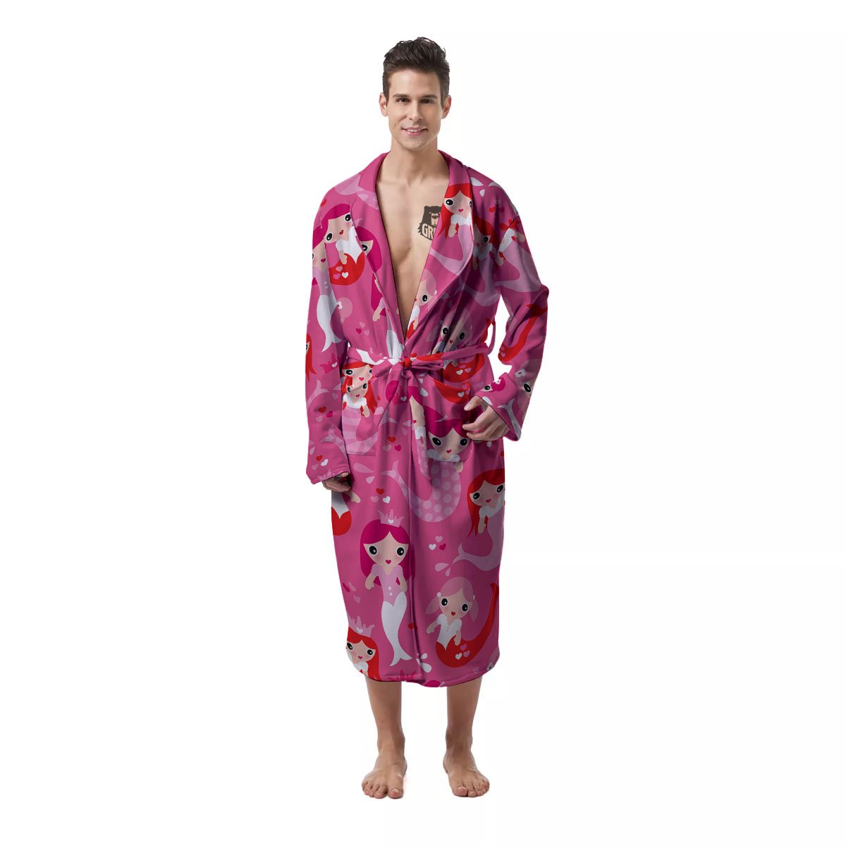 Girly Mermaid Pink Print Pattern Men's Robe