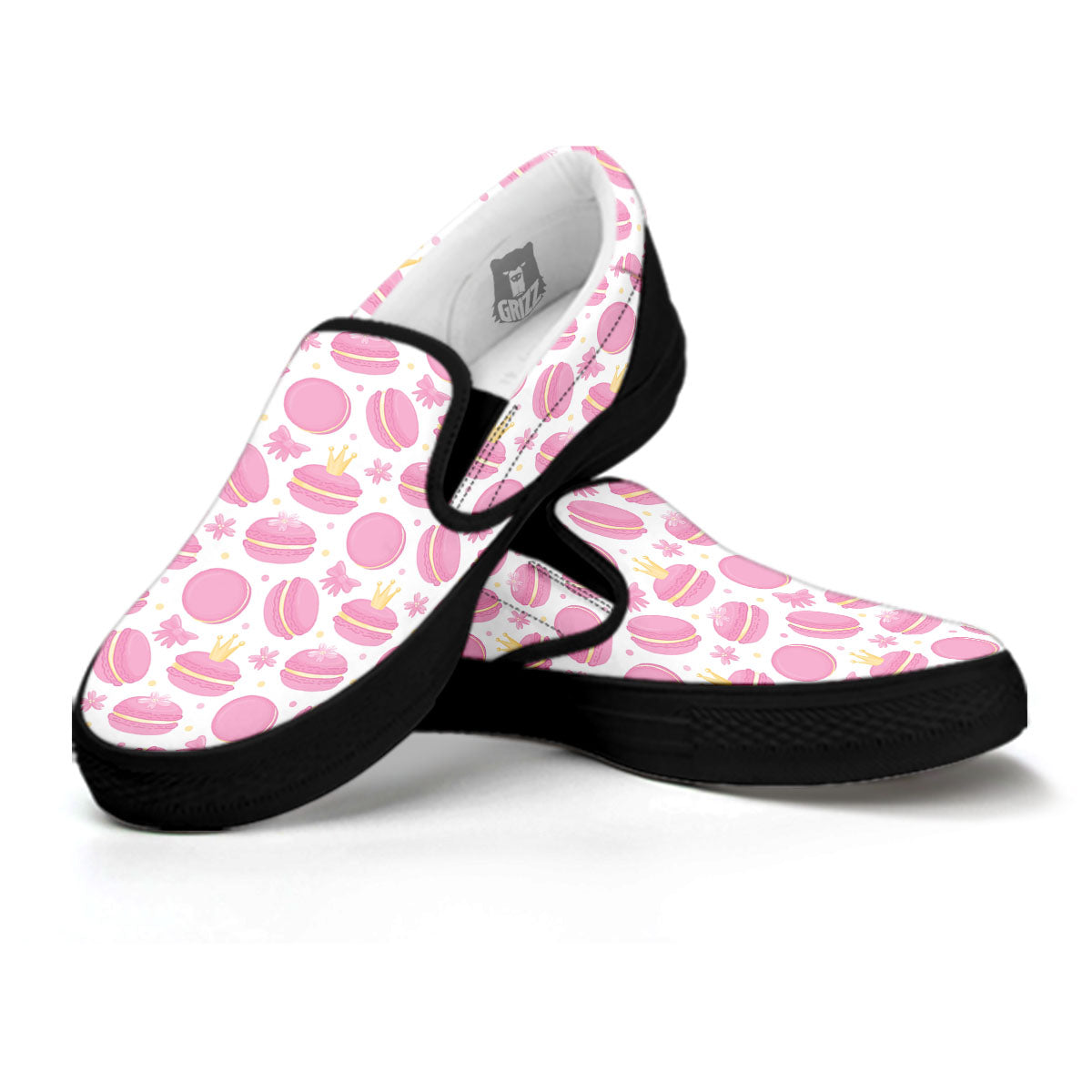 Macaron Pink Print Pattern Black Slip On Shoes
