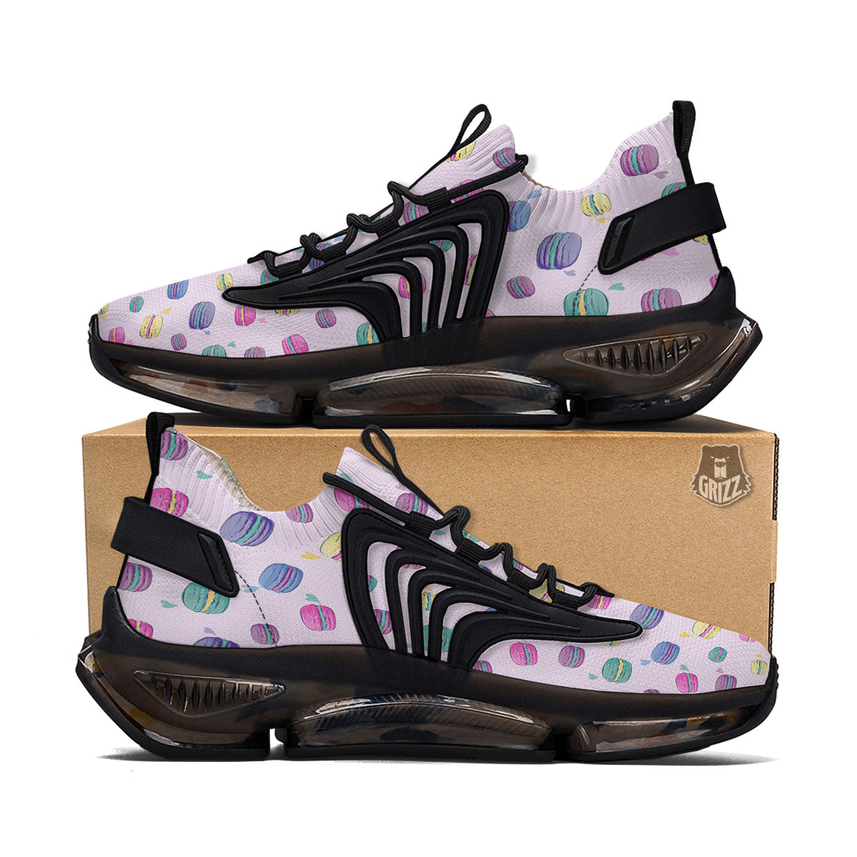 Macaron Print Pattern Black Gym Shoes