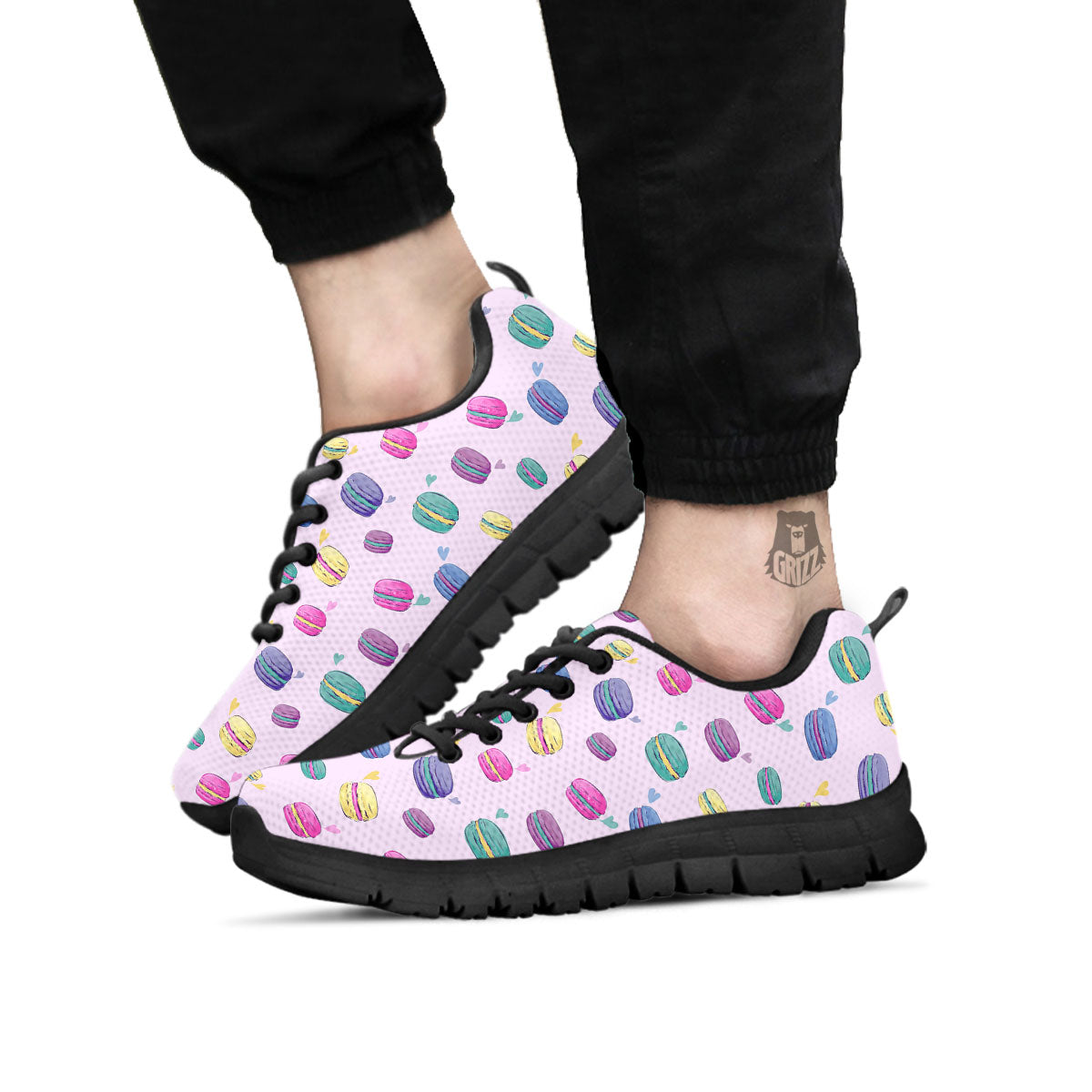 Macaron Print Pattern Black Sneaker