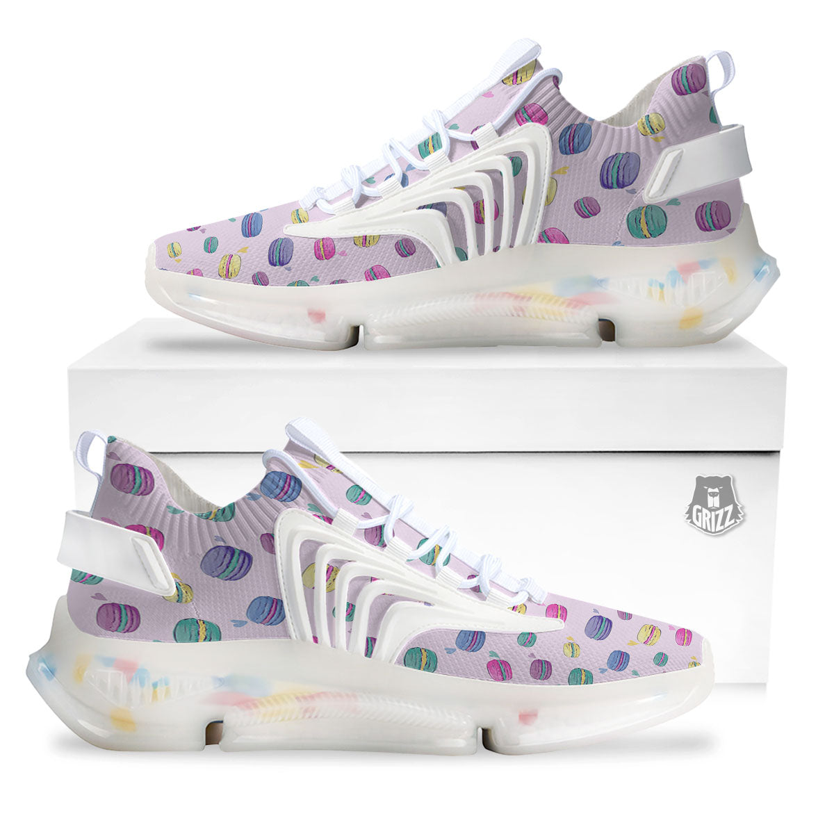 Macaron Print Pattern White Gym Shoes