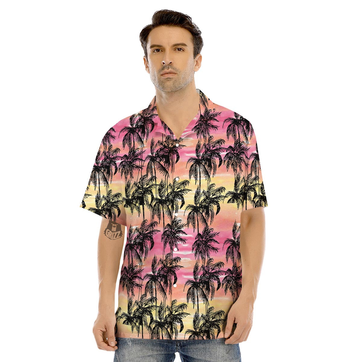 Palm Tree Sunset Print Pattern Men's Hawaiian Shirt