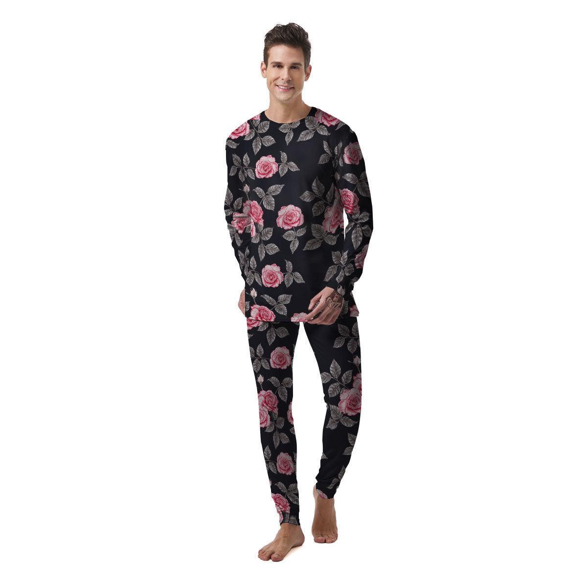 Rose Pink Print Pattern Men's Pajamas