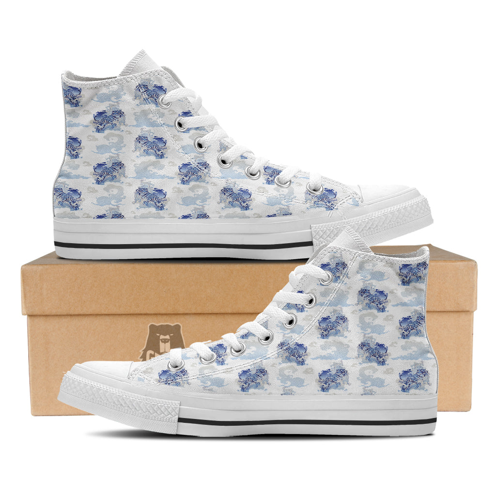 White Tiger Tattoo Japanese Print Pattern White High Top Shoes