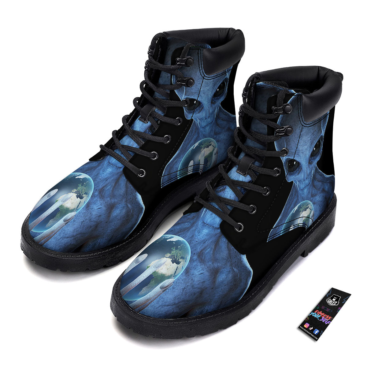 3D Scary Alien Grey Print Boots