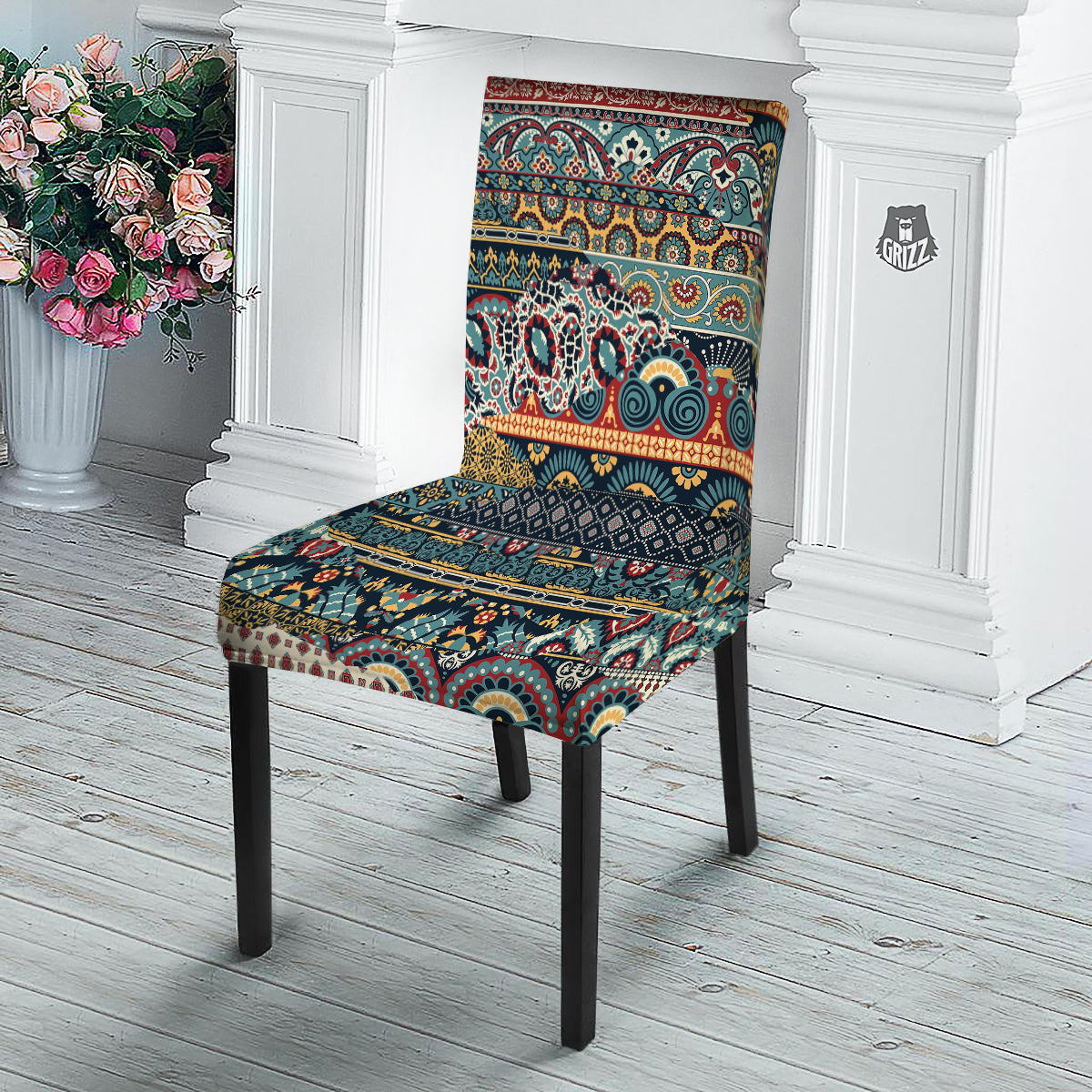 Abstract Arabian Paisley Print Dining Chair Slipcover