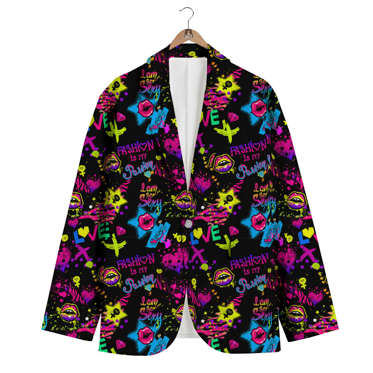 Abstract Graffiti Girlish Spray Paint Print Pattern Men's Blazer