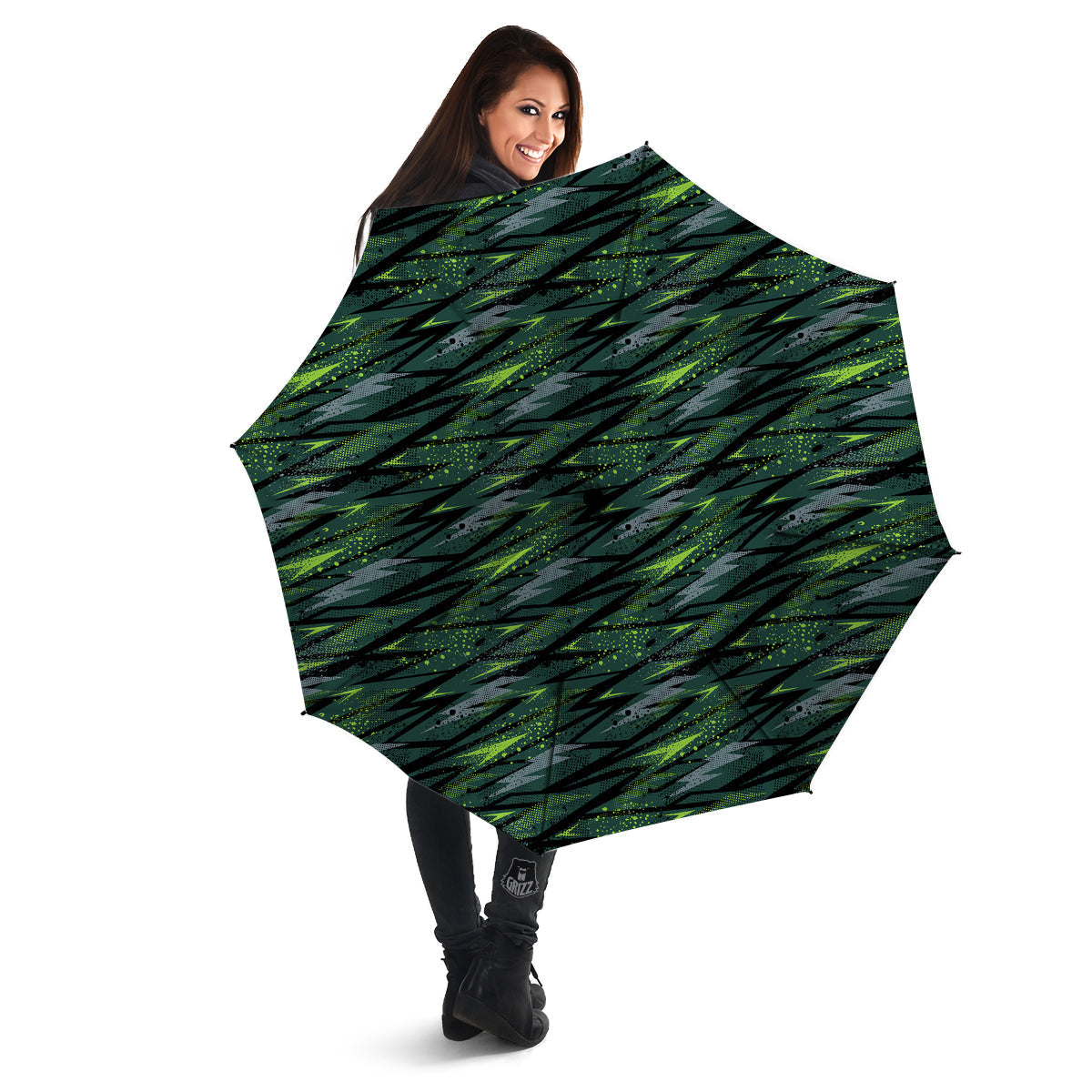Abstract Green Lightning Print Pattern Umbrella