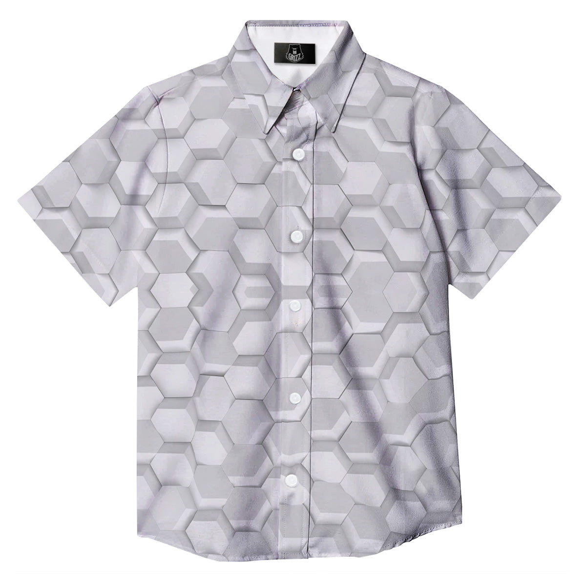 Abstract Hexagonal White 3D Print Pattern Button Up Shirt – Grizzshopping