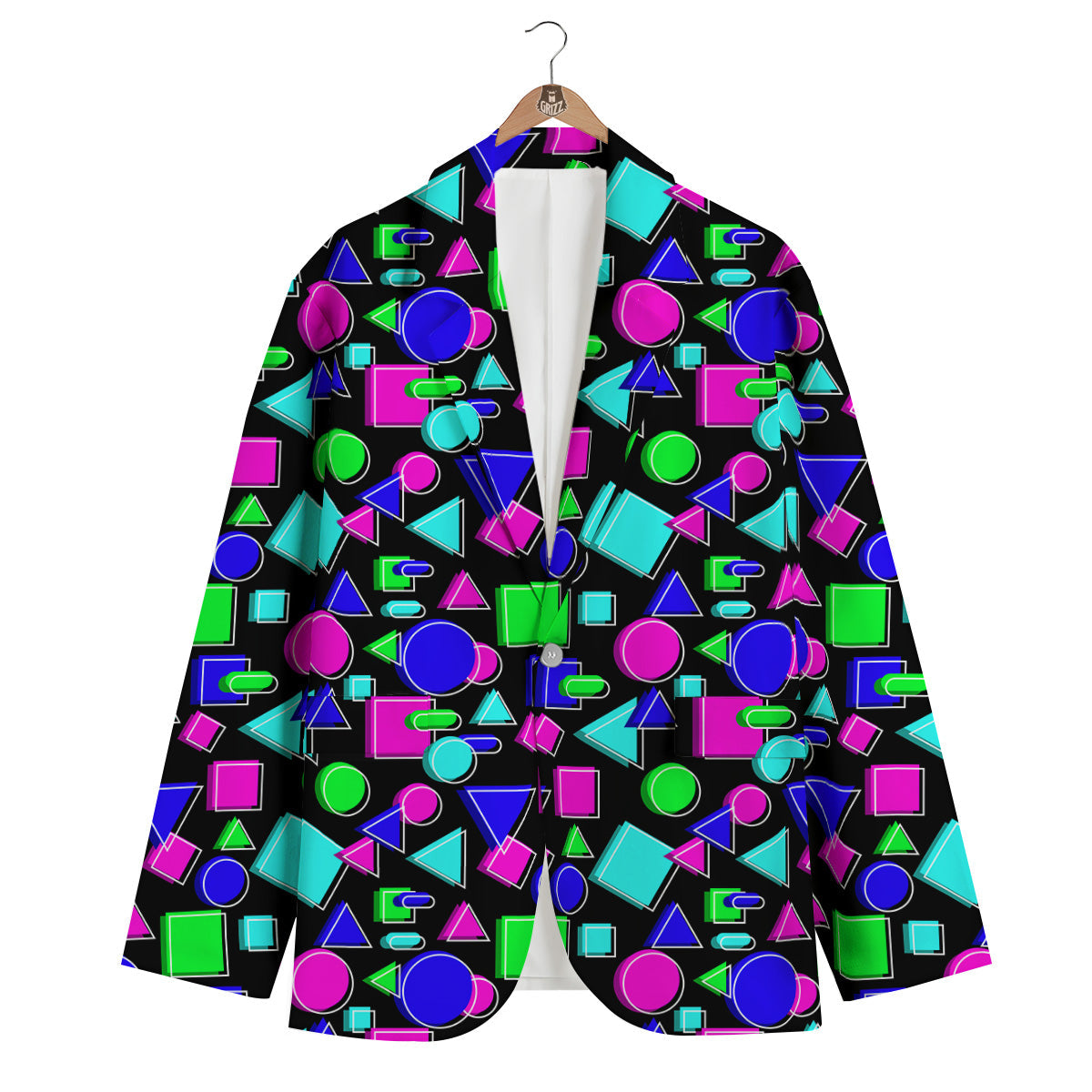Abstract Neon Geometric Print Pattern Men's Blazer