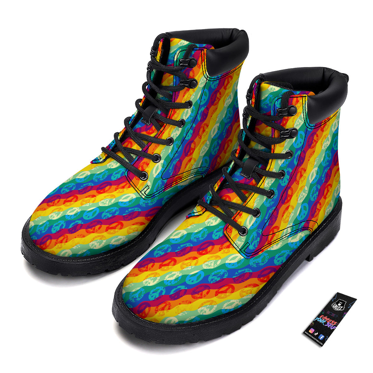 Abstract Rainbow Peace Signs And LGBT Print Pattern Boots