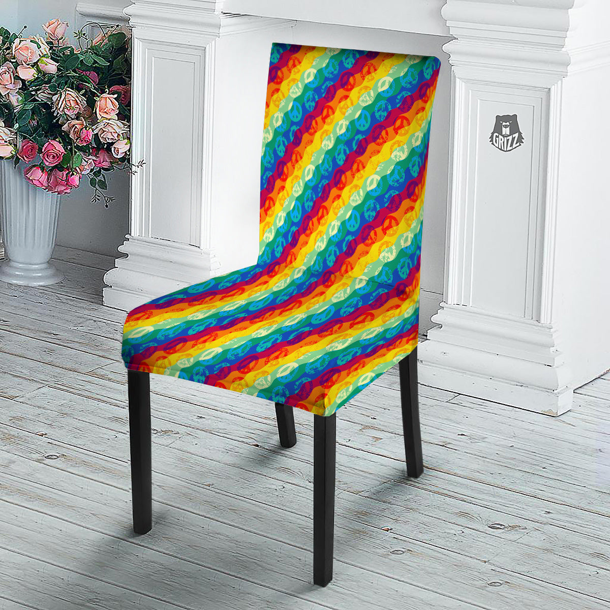 Abstract Rainbow Peace Signs And LGBT Print Pattern Dining Chair Slipc