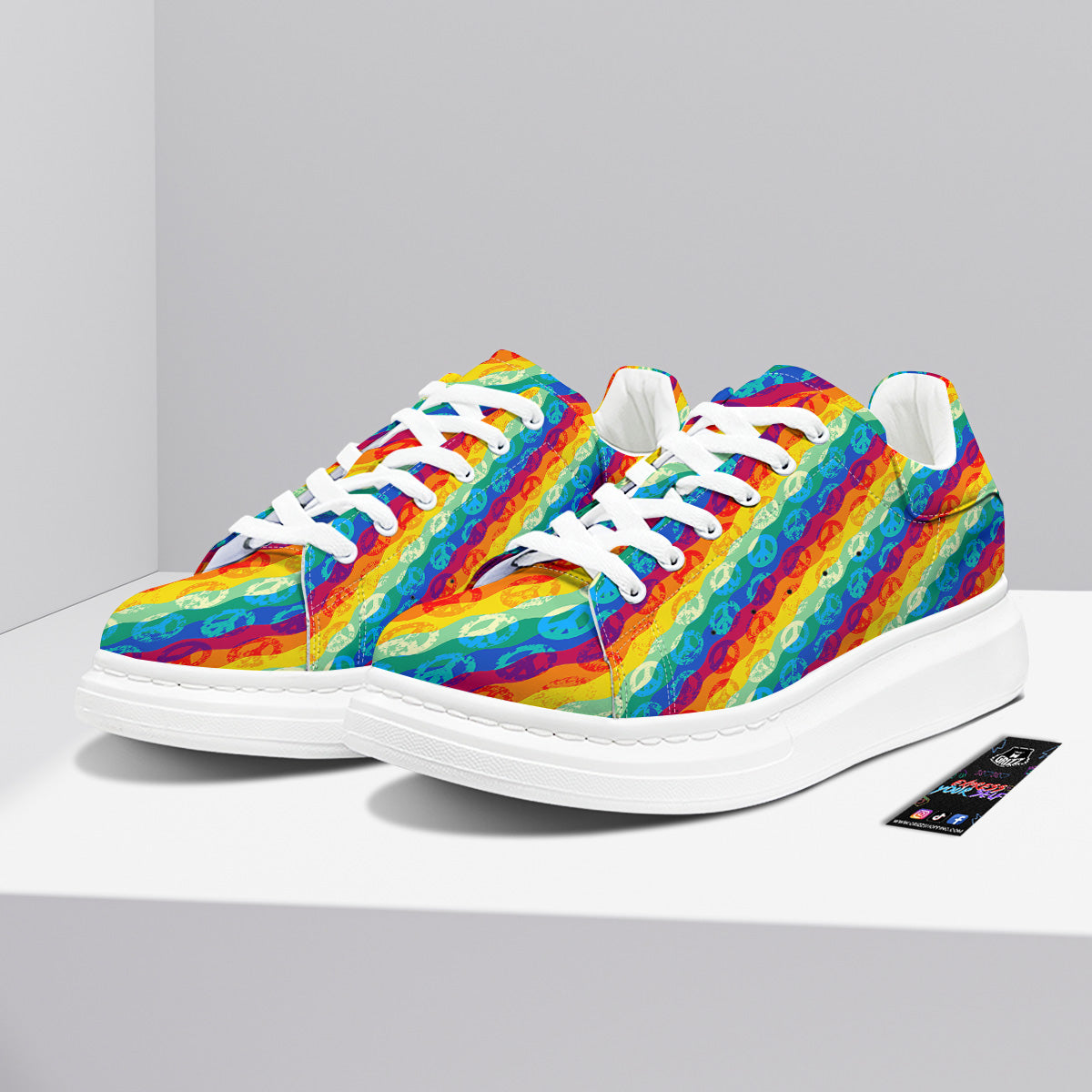 Abstract Rainbow Peace Signs And LGBT Print Pattern Platform Shoes
