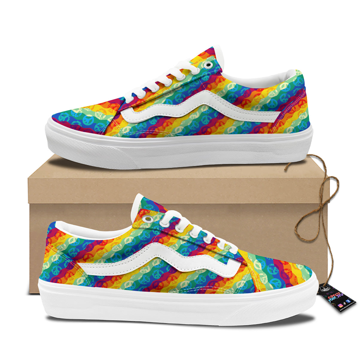 Abstract Rainbow Peace Signs And LGBT Print Pattern Skate Shoes