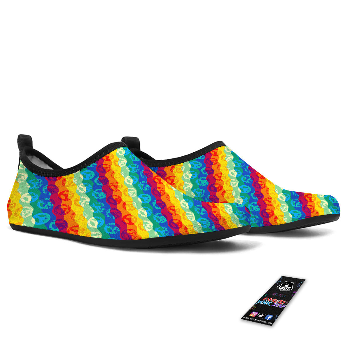 Abstract Rainbow Peace Signs And LGBT Print Pattern Water Shoes