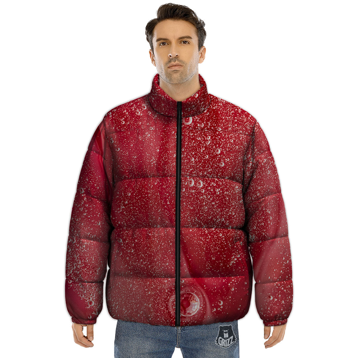 Abstract Red Liquid Puffer Jacket