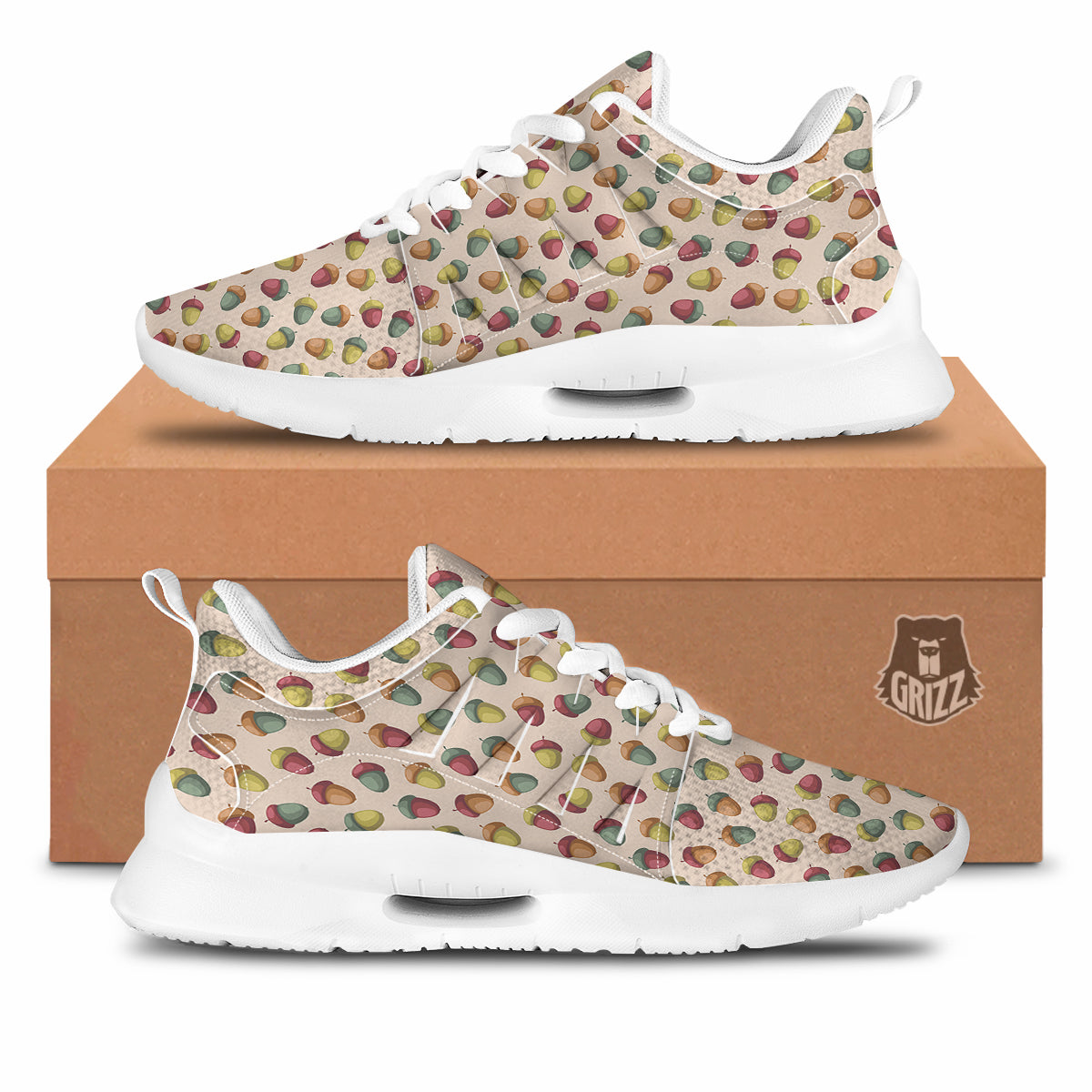 Acorn Beige Color Print Pattern Tennis Shoes