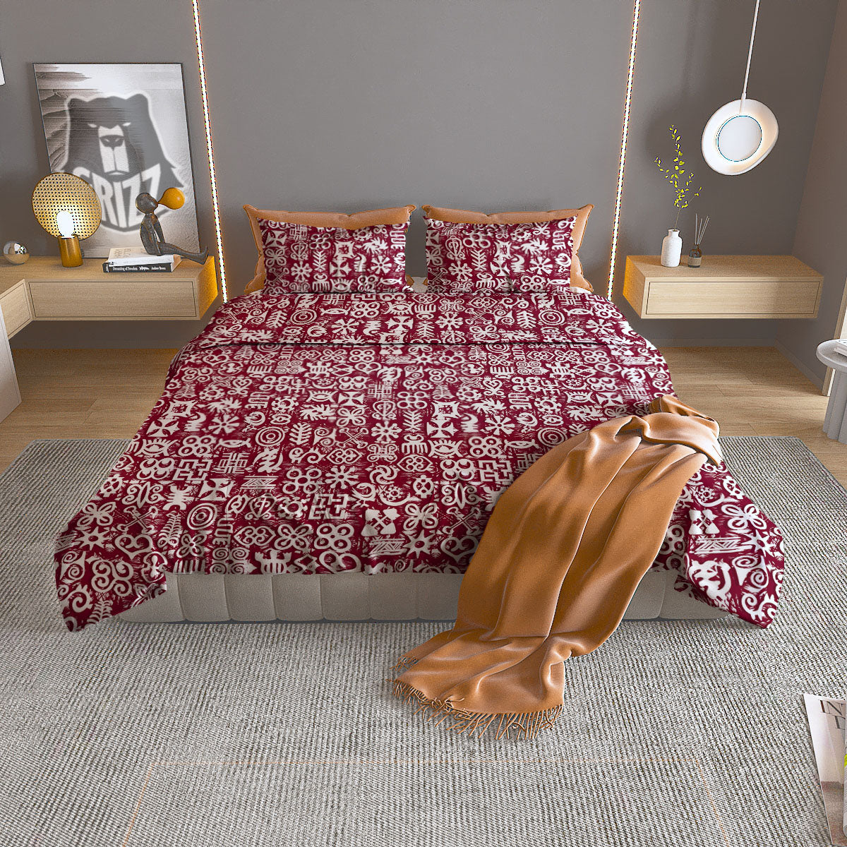 Adinkra African Tribe Red Symbols Duvet Cover Bedding Set