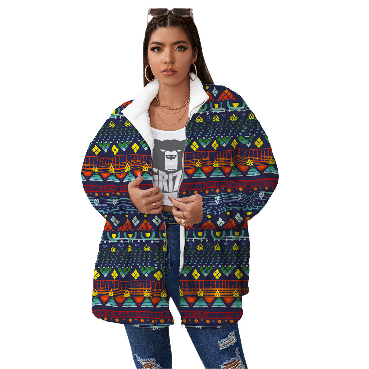 Adinkra Tribe African West Symbols Women's Sherpa Jacket