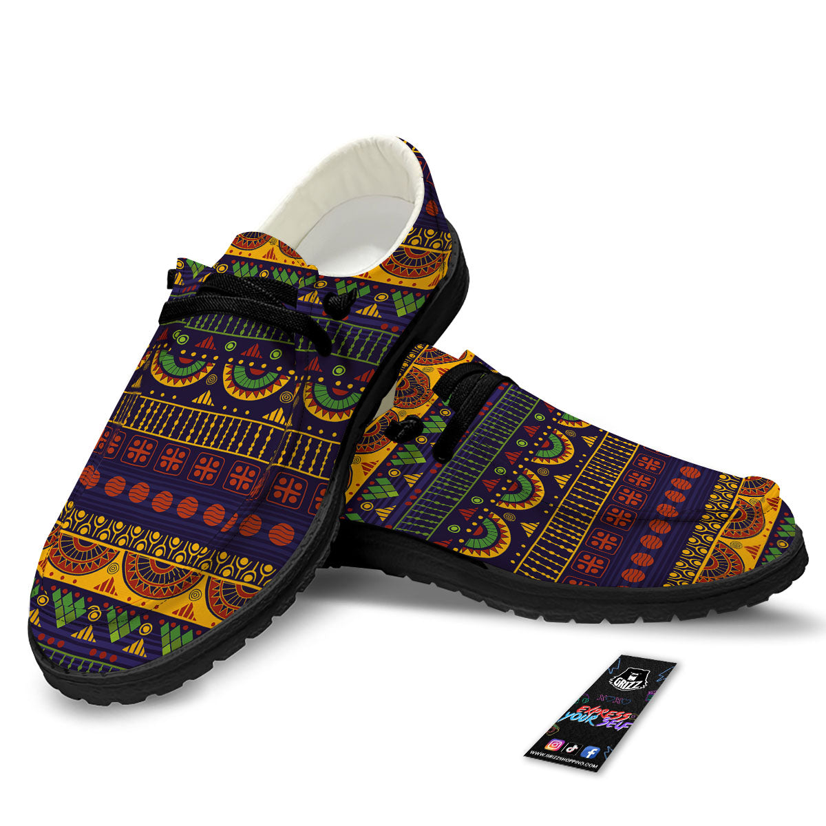 African Tribal Native Print Pattern Black Loafers