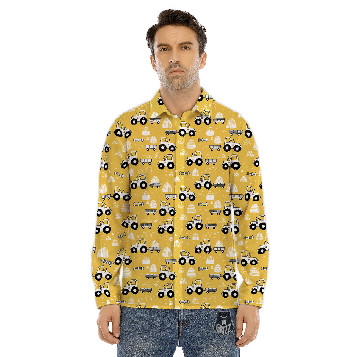 Agricultural Farming Tractor Print Pattern Men's Dress Shirts