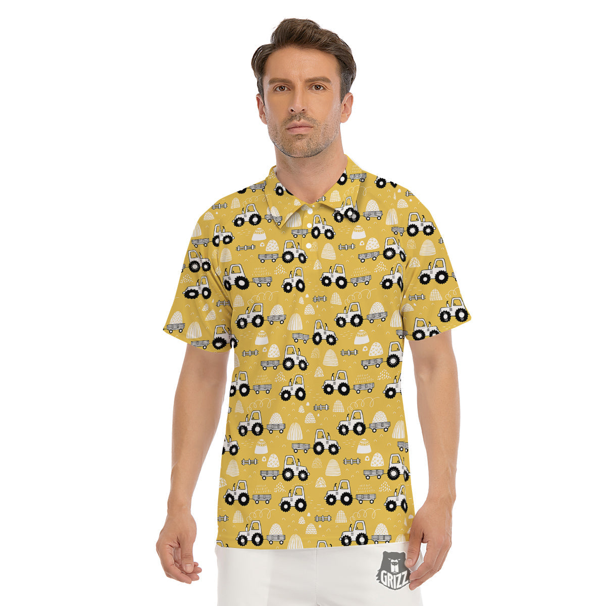 Agricultural Farming Tractor Print Pattern Men's Golf Shirts