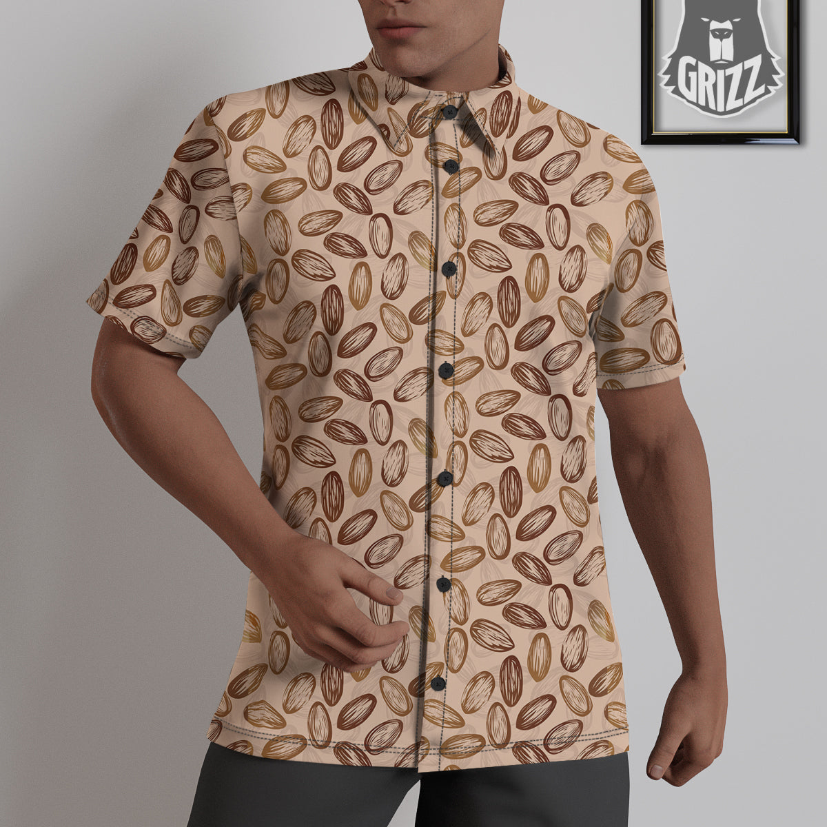 Almond Beige Print Pattern Untucked Shirts