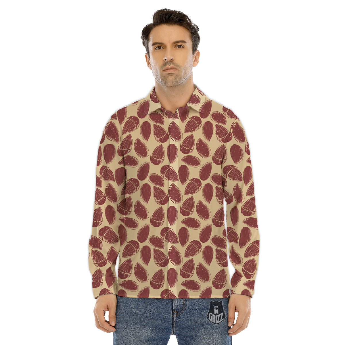 Almond Vintage Print Pattern Men's Dress Shirts