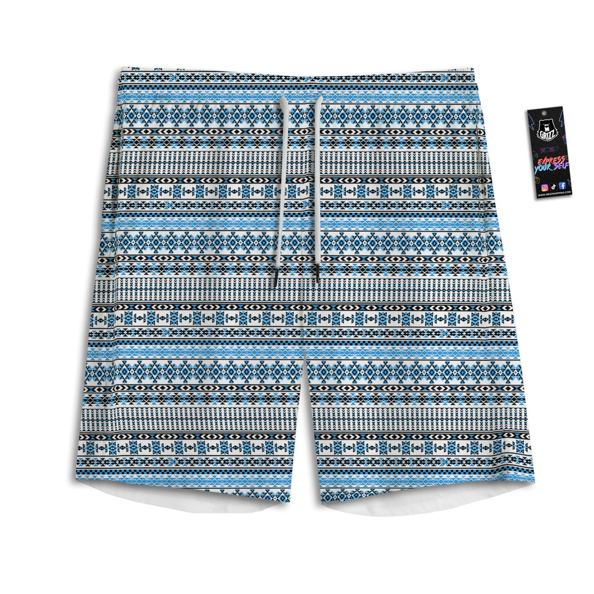 American Aztec Blue Native Print Pattern Men's Athletic Shorts