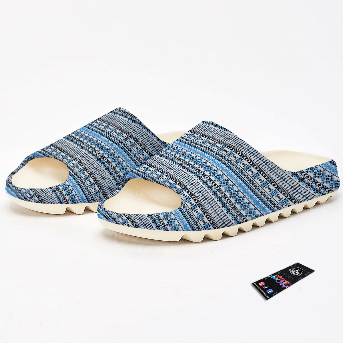 American Aztec Blue Native Print Pattern Sandals