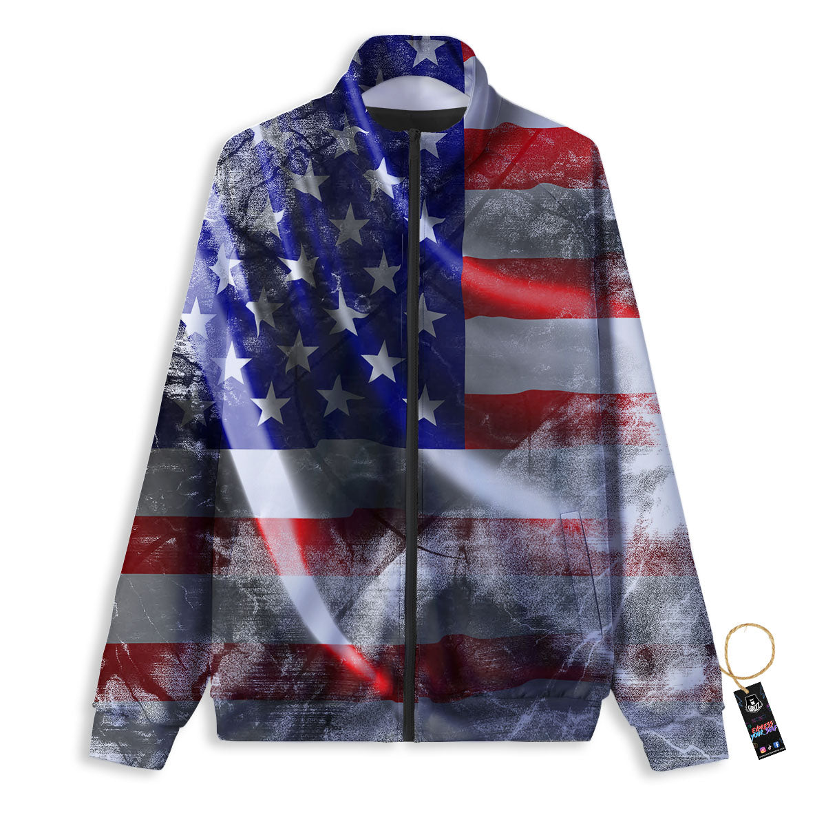 American Flag Grunge Ripped Paper Print Track Jacket
