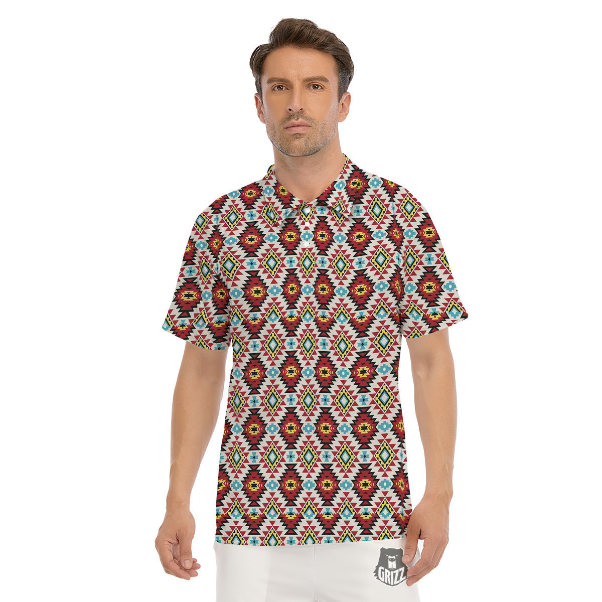 American Turquoise Native Print Pattern Men's Golf Shirts