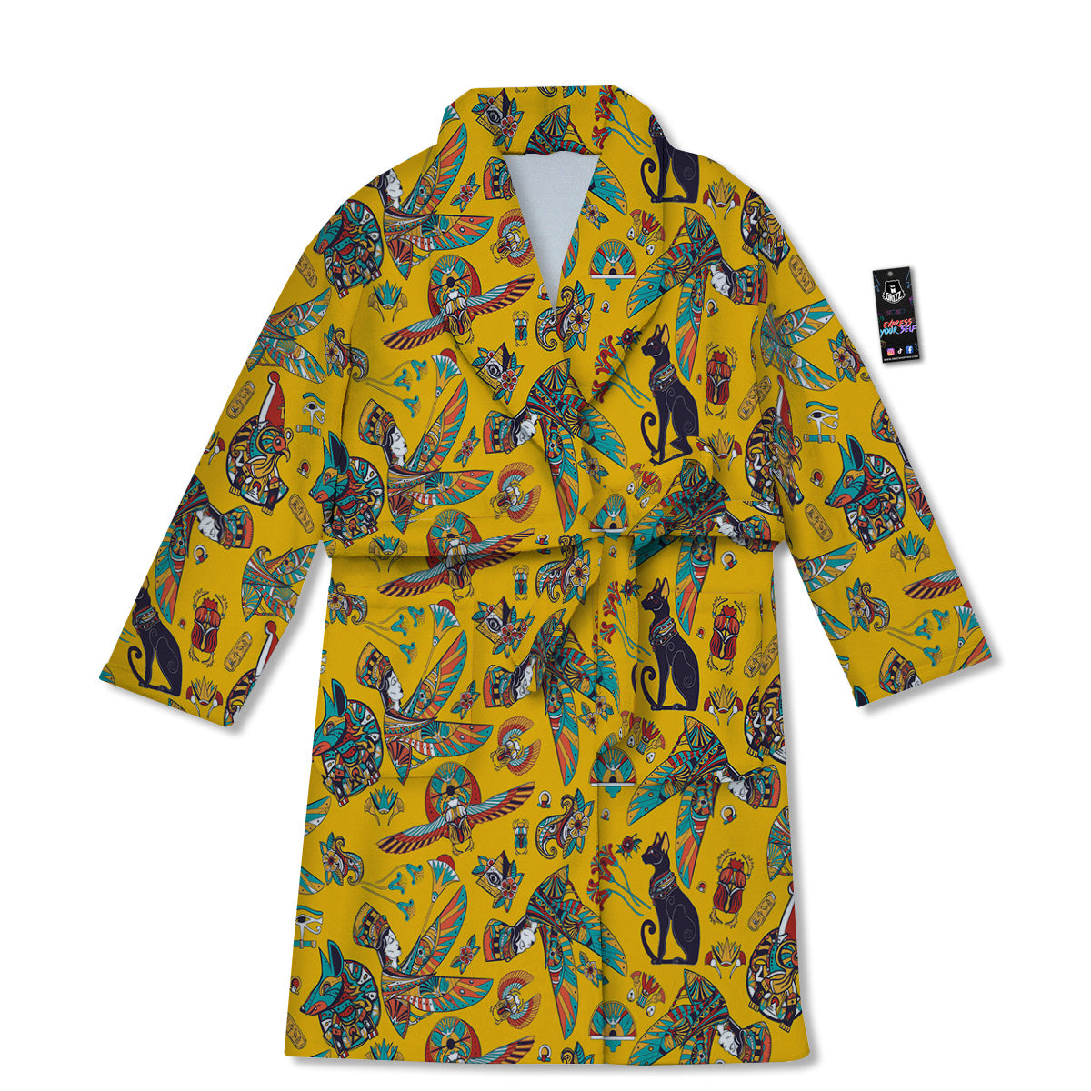 Ancient Egypt Yellow Print Pattern Bathrobe