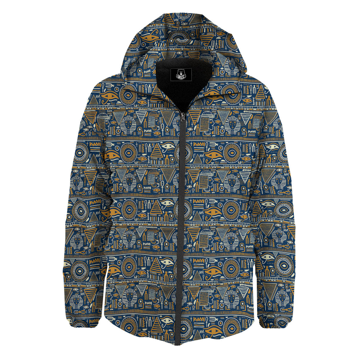 Ancient Egyptian Tribal Blue Print Pattern Down Jacket