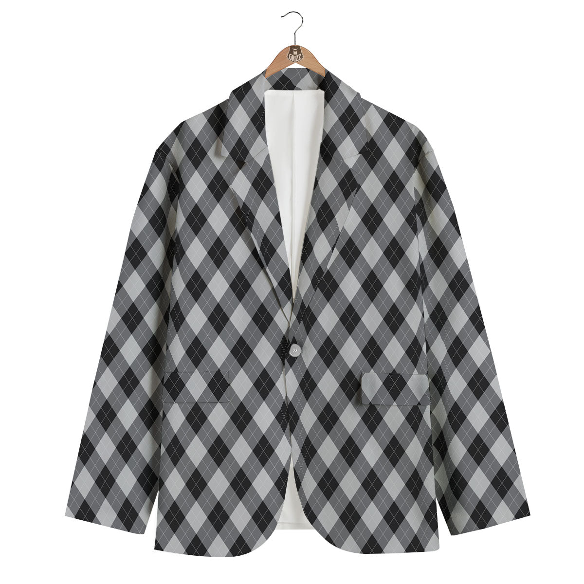 Argyle Black And Grey Print Pattern Men's Blazer