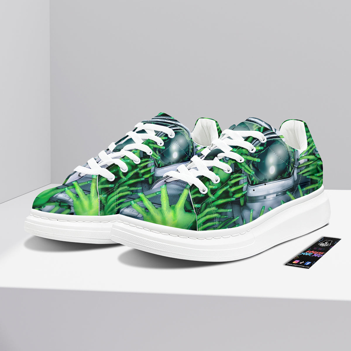 Astronaut And Alien Sci Fi Print Platform Shoes