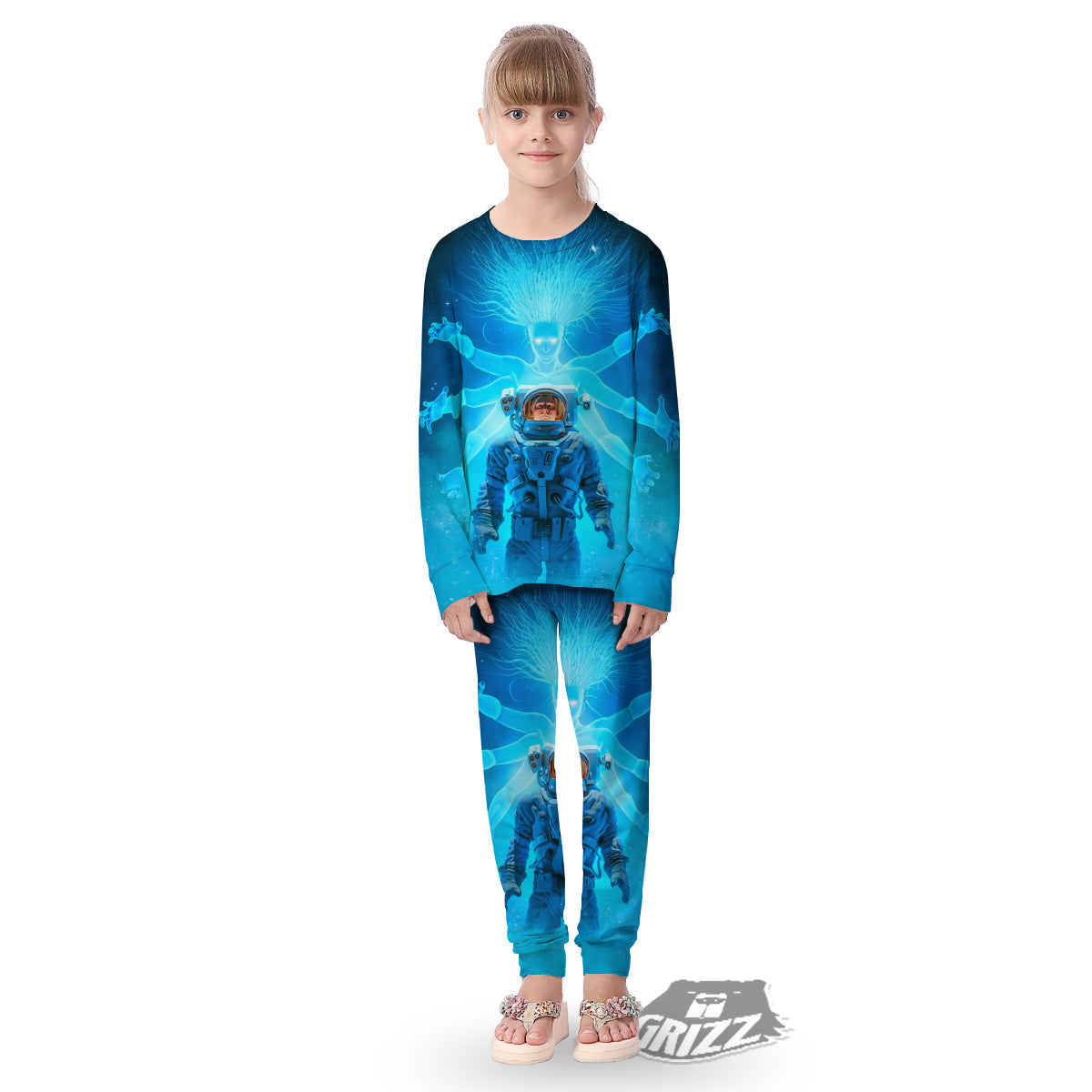 Astronaut And Female Alien Print Kid's Pajamas