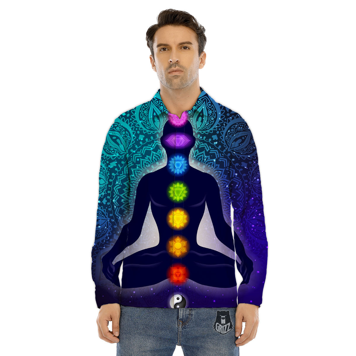 Aura Nine Chakras Print Men's Dress Shirts