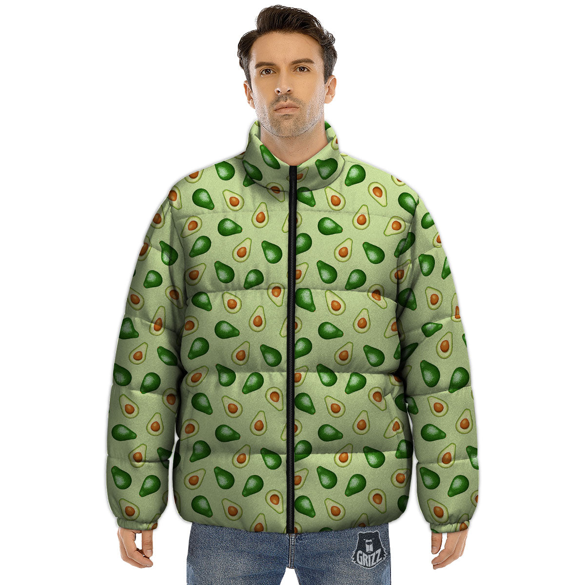 Avocado Half Cut Print Puffer Jacket
