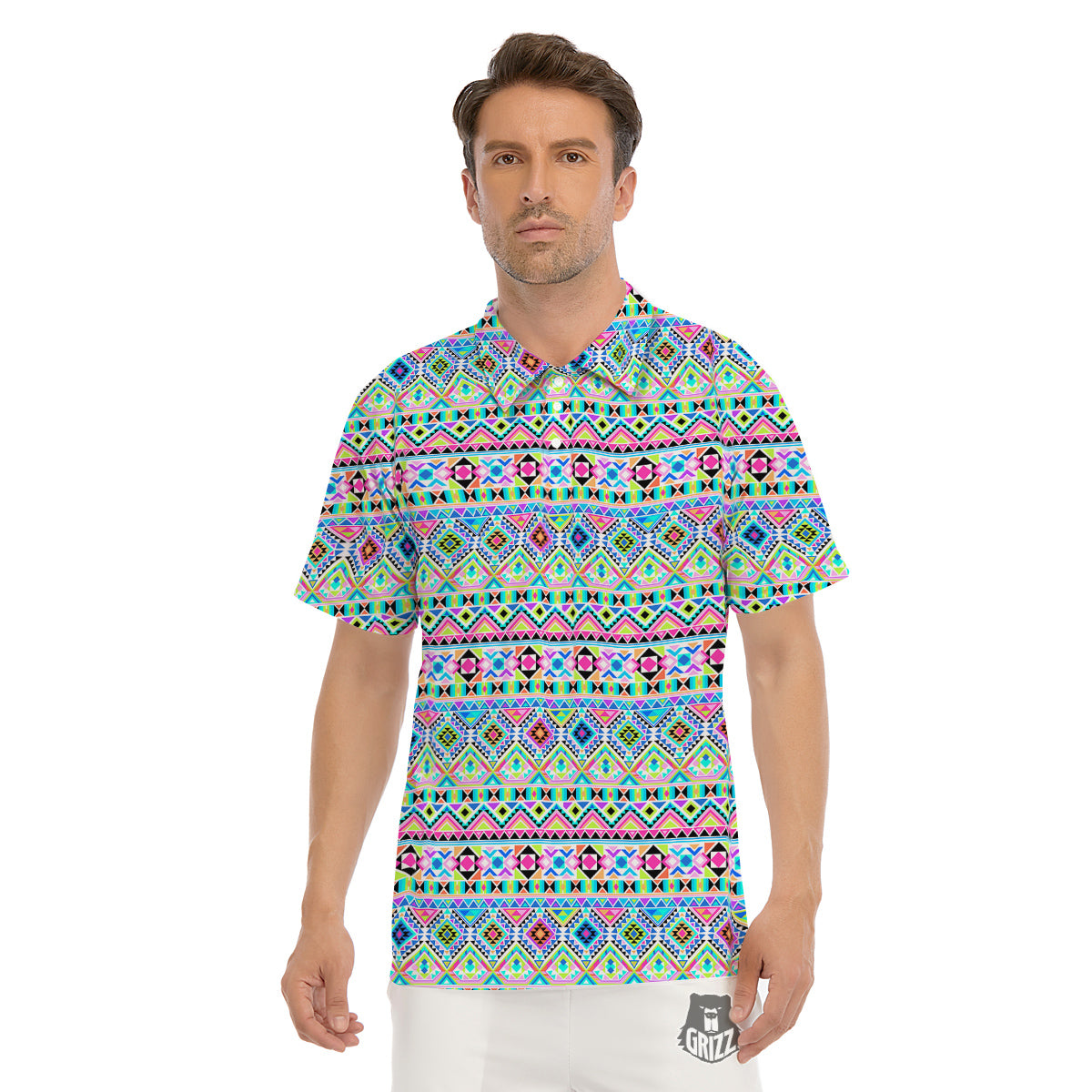 Aztec Colorful Print Pattern Men's Golf Shirts