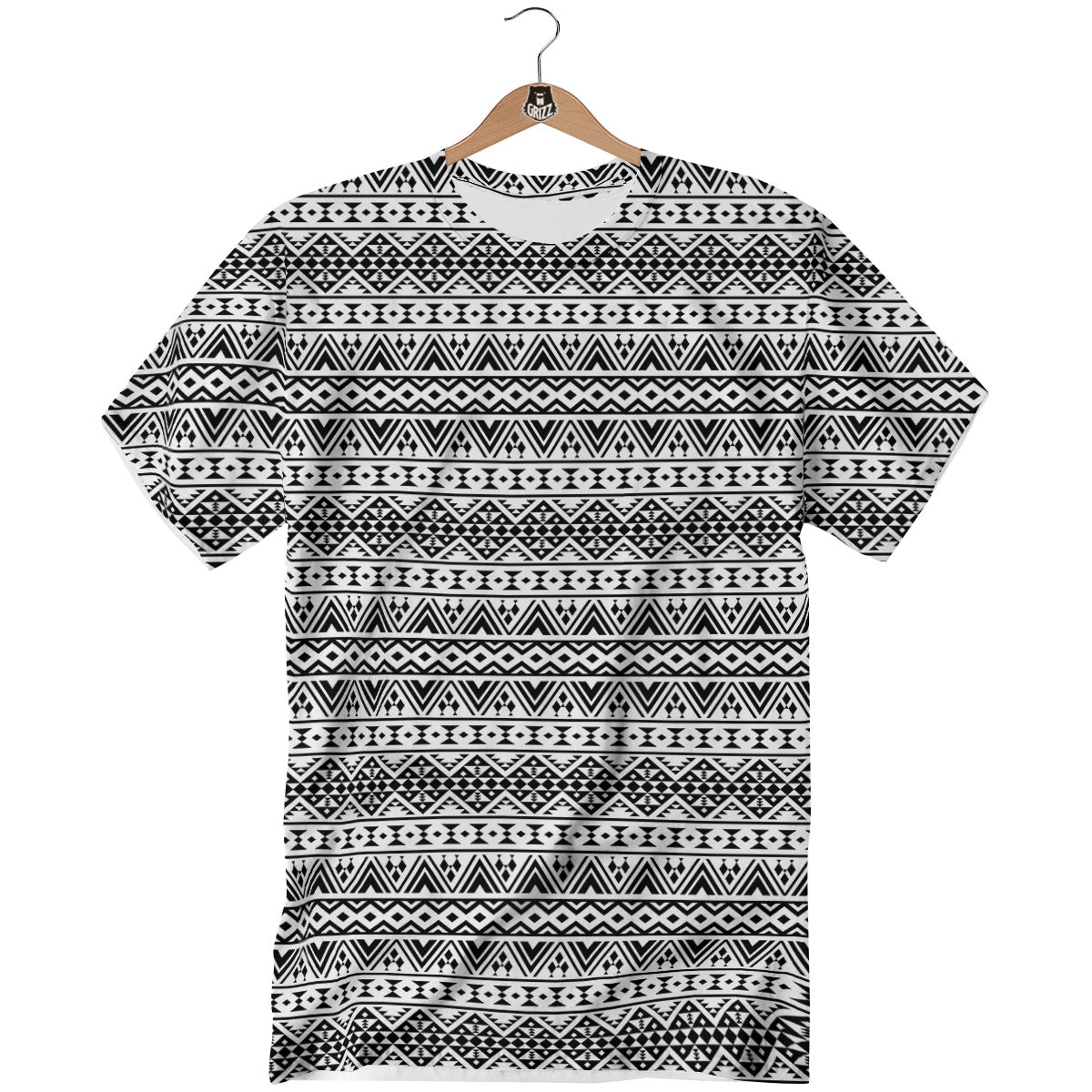 Aztec Texture White And Black Print Pattern T-Shirt