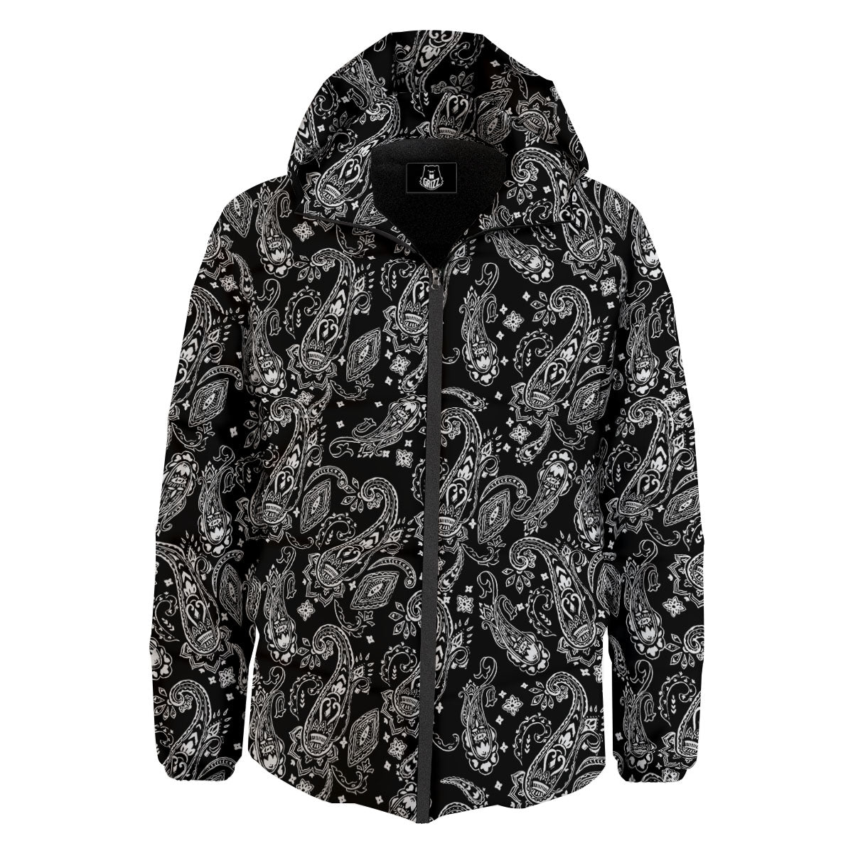 Bandana Black Paisley Print Pattern Down Jacket