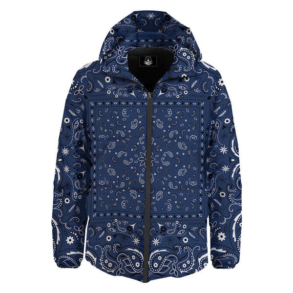 Bandana Blue Paisley Print Down Jacket